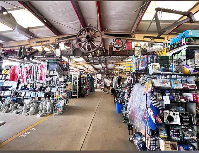 Merchandise stacked to the ceiling creates narrow pathways of discovery&mdash;t-shirts with messages ranging from patriotic to peculiar fill every available inch.