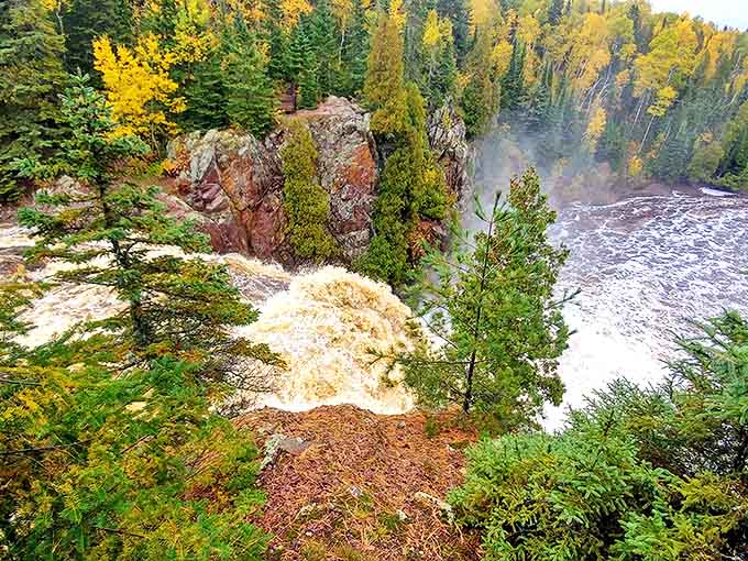From above, the falls reveal their true power, carving through ancient volcanic rock with the persistence only water understands.