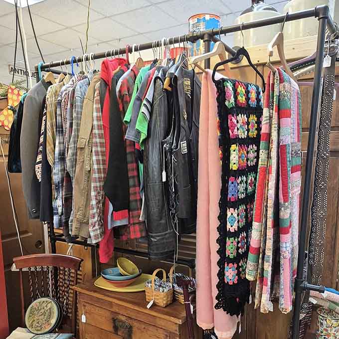 That vintage leather jacket isn't just clothing &ndash; it's someone's rebellious youth hanging patiently, waiting for its second act.