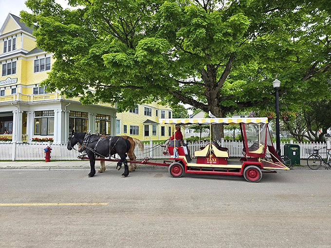 Who needs Uber when you've got horse-drawn carriages? Mackinac Island's original ride-share service comes complete with four-legged horsepower.