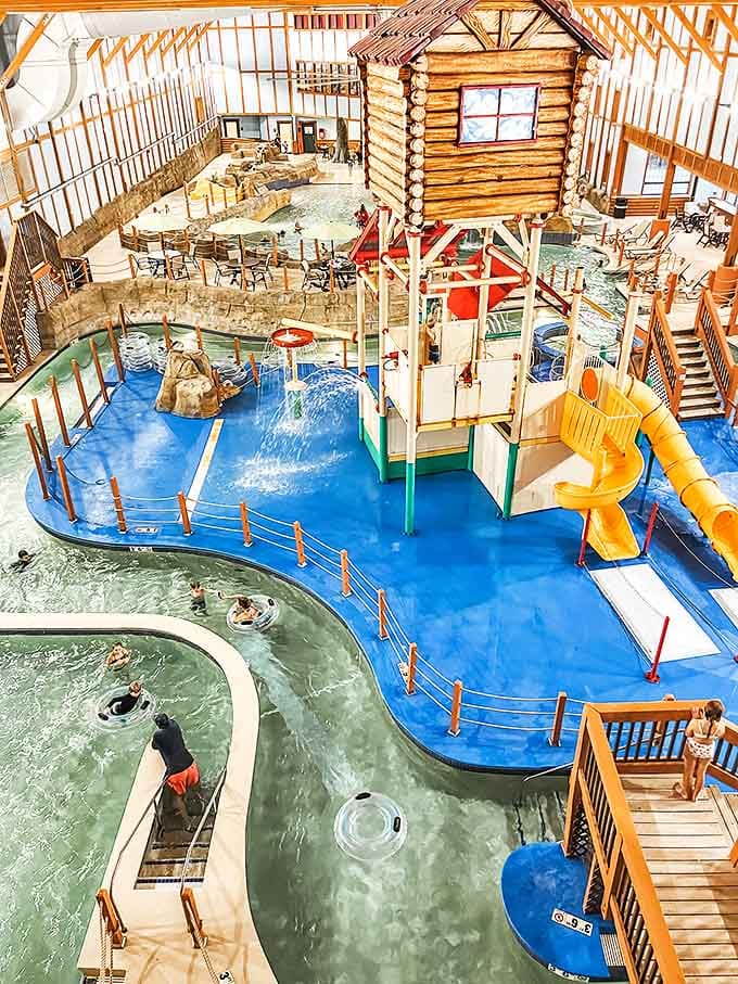 The indoor waterpark's expansive design features multiple pools and play areas, ensuring family members of all ages find their perfect splash zone.
