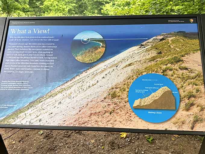 Educational signs proving that learning about geological processes is way more interesting when the classroom has a view worth a thousand Instagram posts.