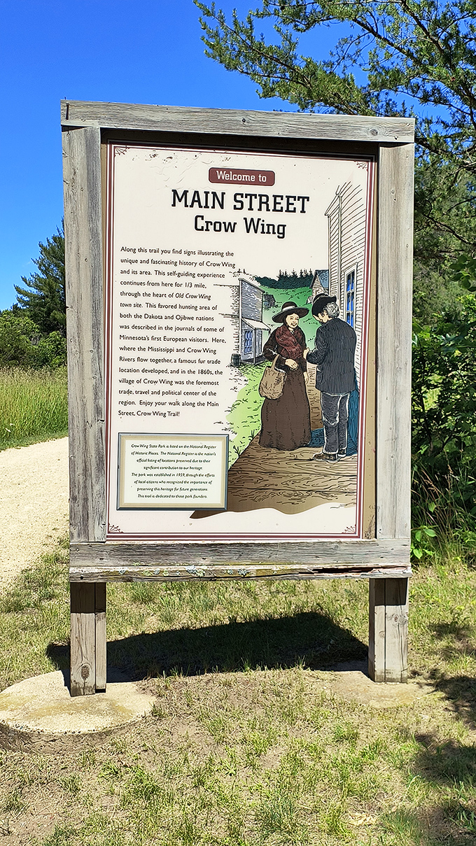 "Welcome to Main Street, Crow Wing" &ndash; where history doesn't just sit in museums but stretches out before you on a sun-dappled trail through time.
