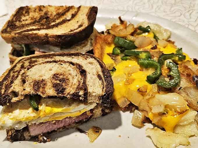 This isn't just a sandwich &ndash; it's architectural integrity matched with flavor perfection, layers of goodness between perfectly grilled marble rye.