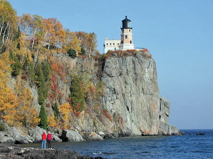 Autumn paints the perfect backdrop for this iconic structure. The lighthouse stands proudly against the brilliant fall foliage, creating Minnesota's most photographed scene.