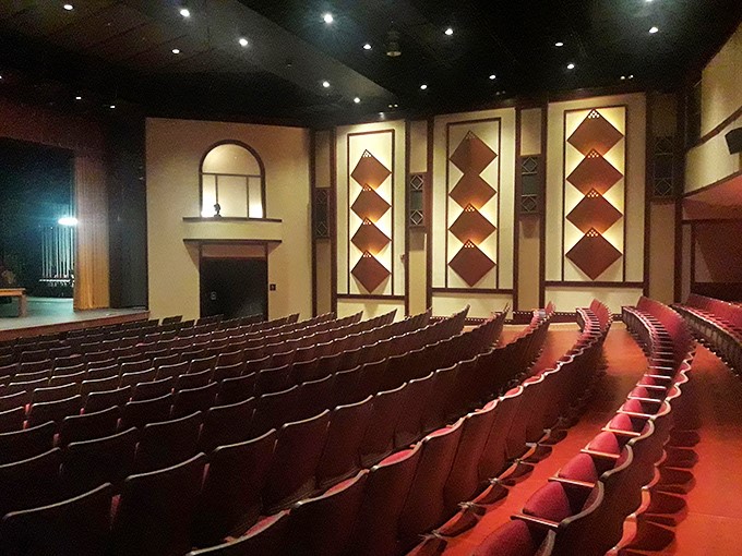 The theater's seating arrangement ensures perfect sightlines from every angle, a thoughtful design that puts audience experience first.