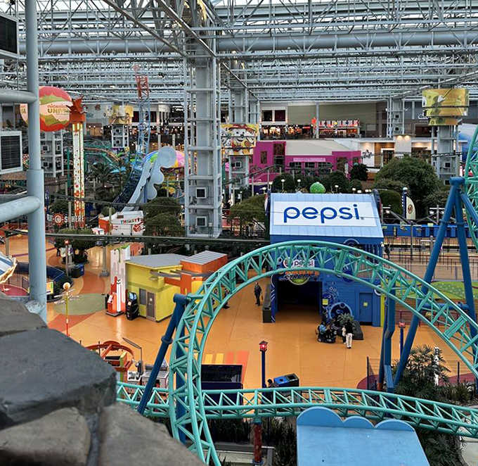 From this vantage point, the mall's vastness unfolds below &ndash; a reminder that you're having wilderness fun in America's temple of shopping.