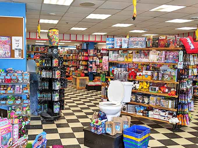 A toilet-shaped candy dish sits proudly among treasures that would make Willy Wonka jealous &ndash; proof that good taste and bad taste can coexist deliciously.