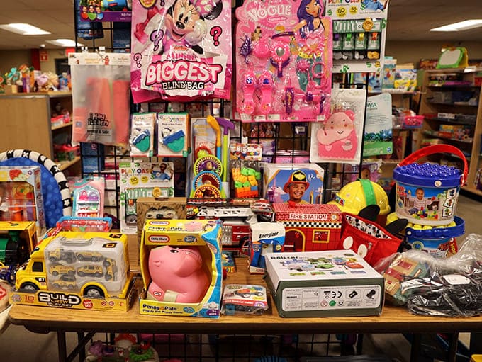 Toys: Childhood joy, perfectly preserved! This colorful chaos of toys would make even Santa's workshop look understocked by comparison.