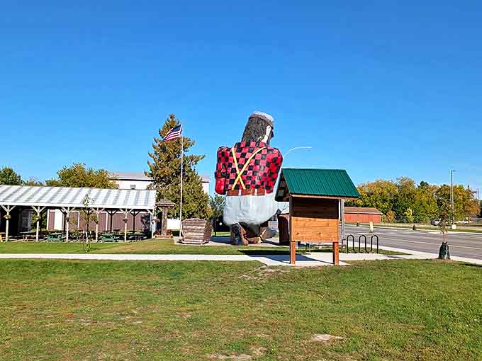 The back view reveals the statue's impressive construction and how it dominates the landscape of this small Minnesota town.