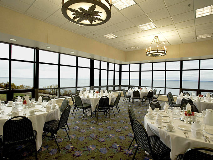 The elegant banquet space offers lake views that make corporate retreats feel less like obligations and more like rewards for hardworking teams.