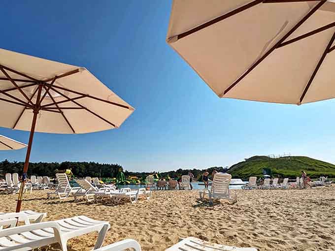 Beach chairs await tired adventurers &ndash; because even warriors of the water world need a comfortable throne occasionally.