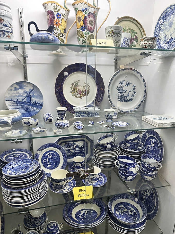 Blue Willow china creates a landscape of blue and white perfection. These patterns have graced dining tables for generations, each piece with stories to tell.