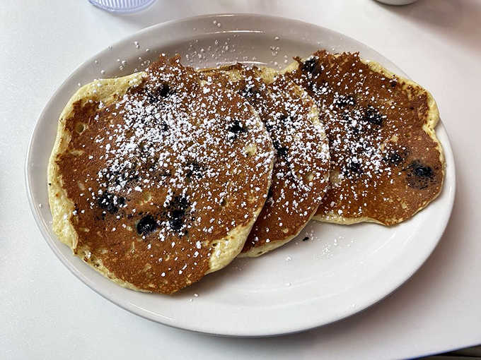Blueberry pancakes dusted with powdered sugar are basically breakfast's way of apologizing for Monday mornings everywhere.