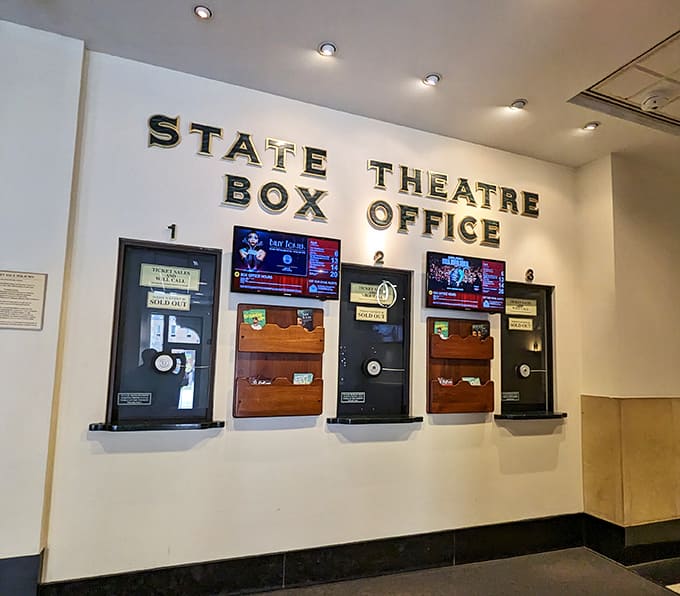 The vintage box office windows – where countless tickets to memorable nights have passed through eager hands for generations.