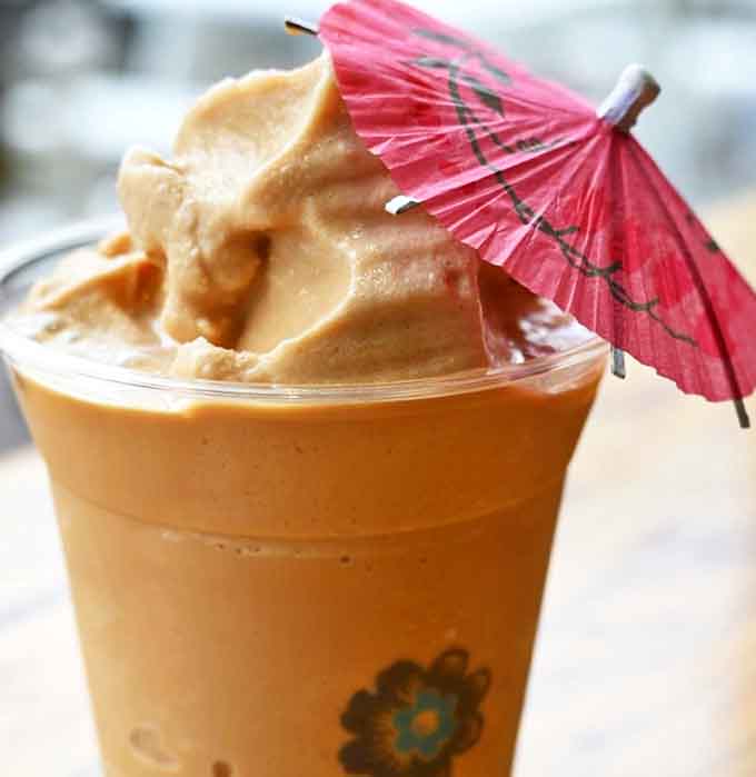 Not just a milkshake&mdash;a caramel dream vacation in a cup, complete with tiny umbrella that somehow doesn't feel kitschy.