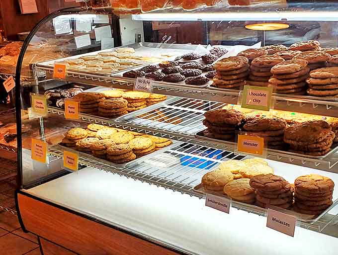The cookie display could make a dietitian weep &ndash; monster-sized treats with perfectly crisp edges and centers that maintain that just-baked softness.