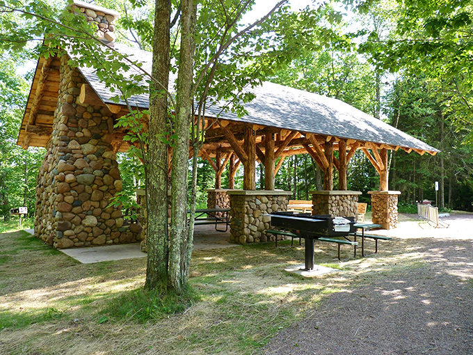 This rustic pavilion isn't just shelter &ndash; it's where picnic memories are made and sudden summer showers become part of the adventure.