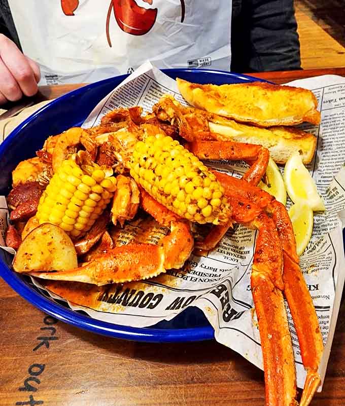 This seafood boil isn't just a meal, it's an event – where corn, crab legs, and shrimp throw the party of the season.