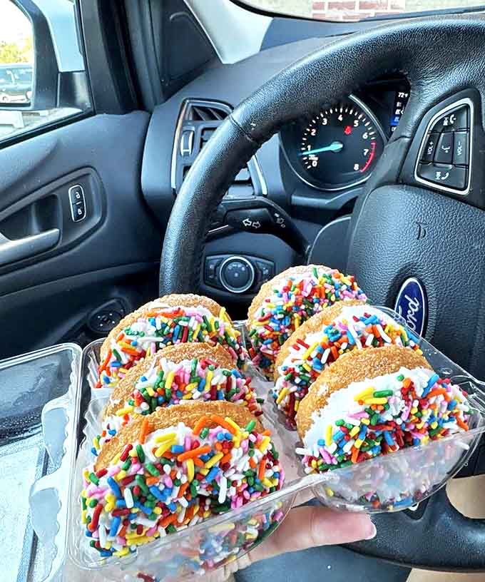 Rainbow sprinkles turn these donuts into portable celebrations, because sometimes you need your breakfast to look as happy as you feel about finding this place.
