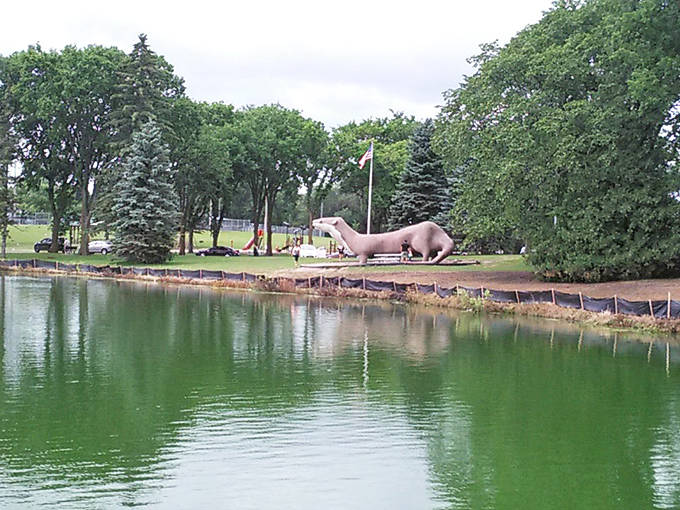 Otto surveys his watery domain like the king of Fergus Falls that he is. The picnic table provides helpful scale.