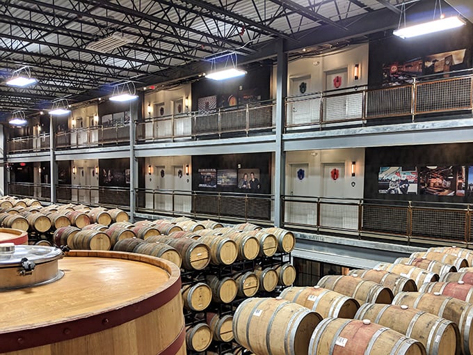 The two-story barrel aging facility feels like a library of beer, where patience transforms good brews into great ones.