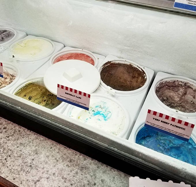 Vibrant flavors line up like edible paint swatches, each scoop promising a different journey through creamy, frozen paradise.