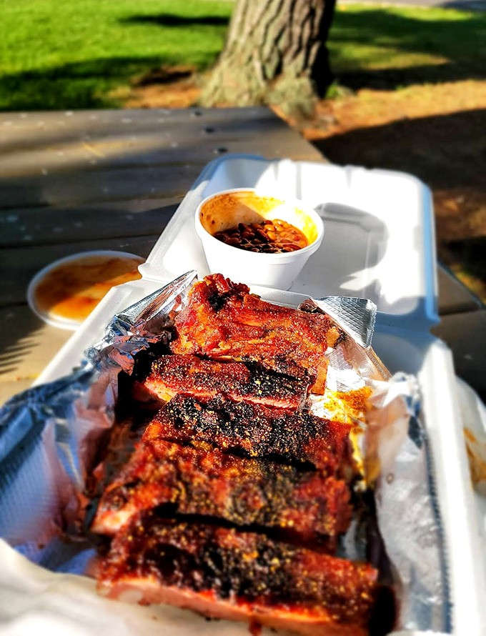 Rib tips with a bark so beautiful they deserve their own art gallery showing, preferably in your stomach.