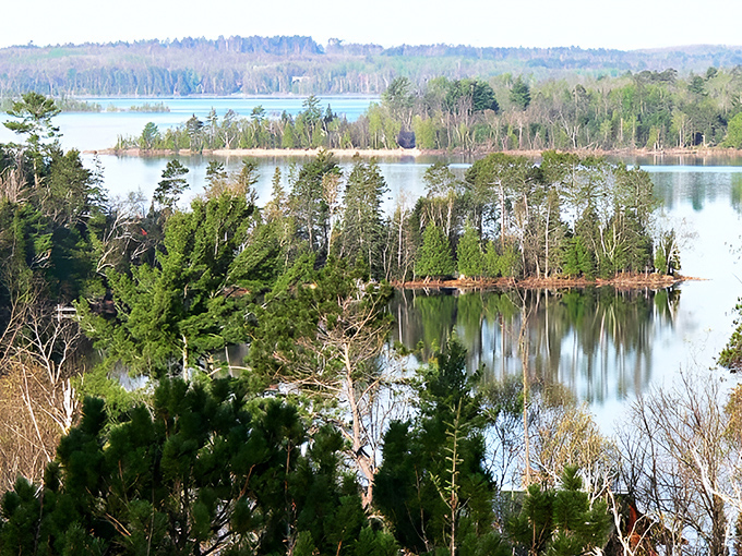 Islands dot the landscape like emerald jewels scattered across Deer Lake's azure surface, each a miniature wilderness waiting to be explored.