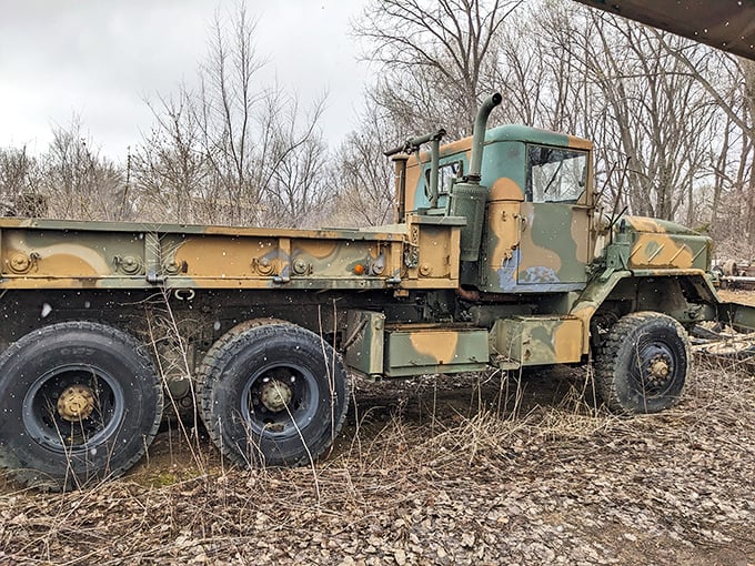 Military might on display: This decommissioned transport truck shows the scale of military vehicles that complement the tank driving experience.