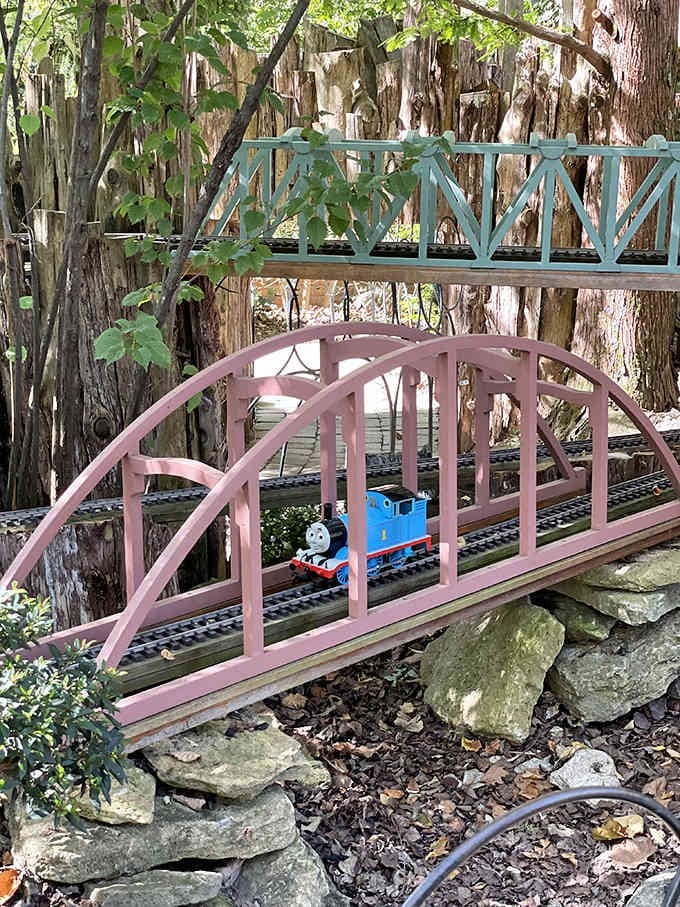 All aboard the imagination express! This miniature train set delights young engineers as Thomas chugs across charming bridges and through tiny tunnels.