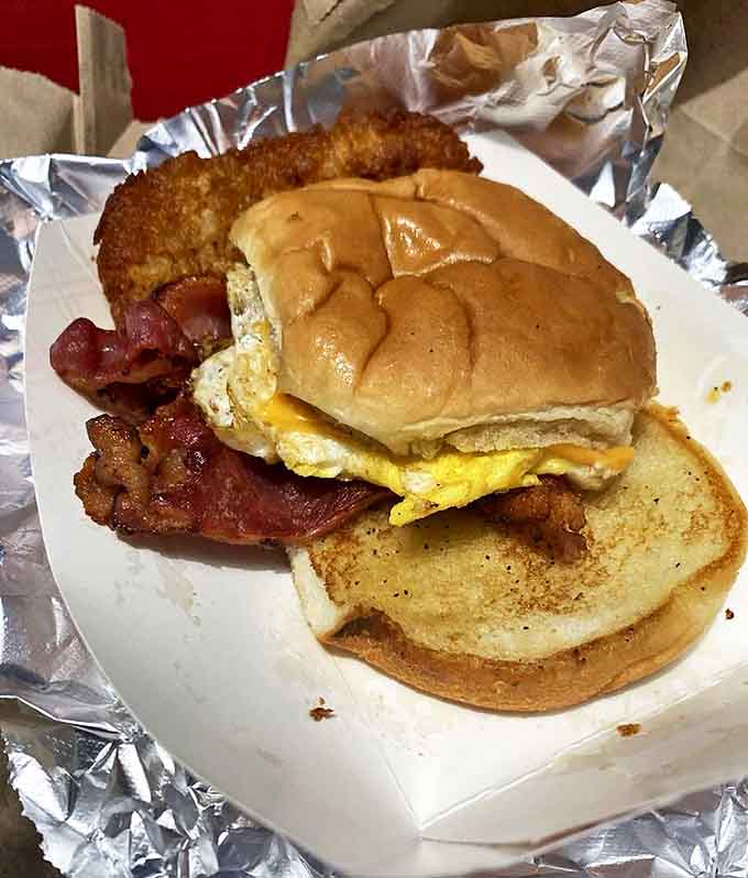 Breakfast sandwich perfection: where savory meets satisfaction between a perfectly toasted bun that deserves its own fan club.