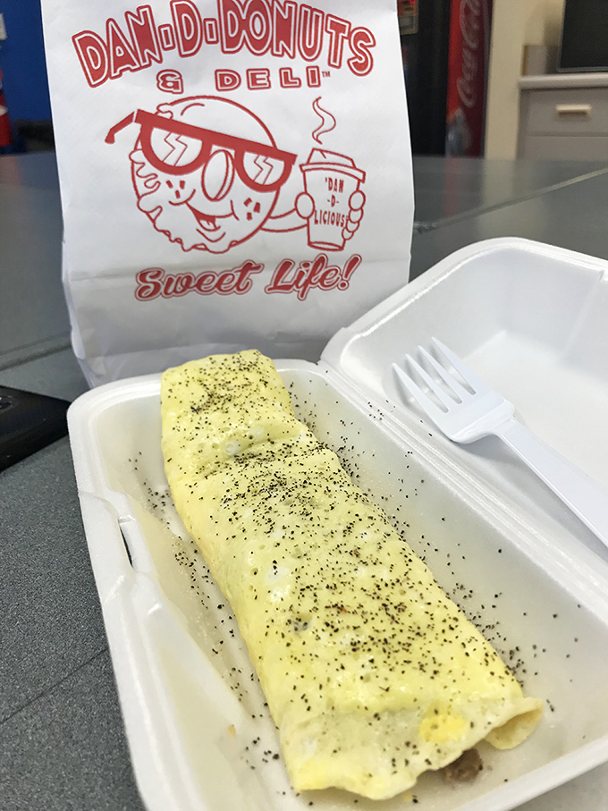 Breakfast of champions! This fluffy omelet proves Dan-D-Donuts isn't just about the sweet stuff &ndash; their savory game is equally impressive.