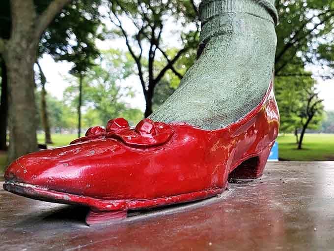 Dorothy's ruby slipper catches the light, a vibrant splash of red against green surroundings &ndash; no clicking required to transport you to this magical place.