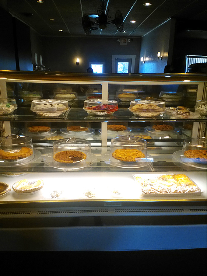 The pie display case &ndash; where dreams are made and diets go to die. Each creation more tempting than the last.