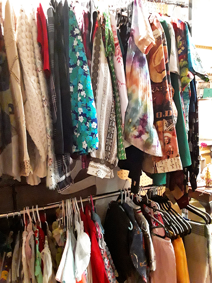 A rainbow of vintage fabrics tells the colorful history of American fashion through the decades.