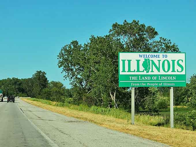 Framed by Illinois greenery, these welcome signs blend harmoniously with the landscape they've been introducing for decades.