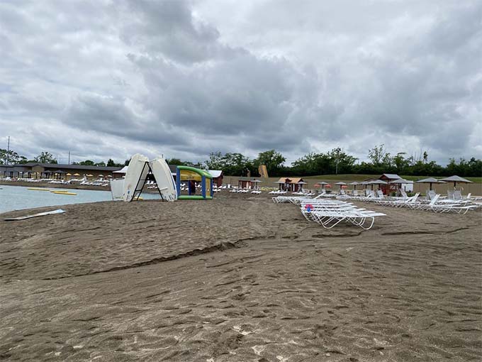 A peaceful view of the beach area before the crowds arrive &ndash; like the calm before the storm of sunscreen, snacks, and squealing children.