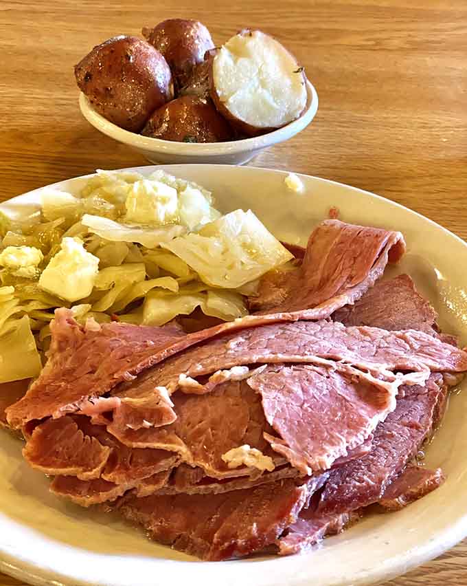 Corned beef and cabbage that would make any Irish grandmother weep with joy, served with buttery potatoes that understand their delicious assignment perfectly.