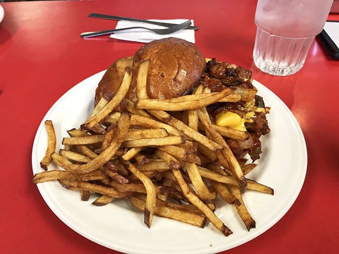 The Sloppy Bro lives up to its name in the best possible way &ndash; green peppers and onions chopped, topped and smothered with cheese that stretches with each bite.