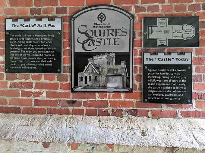 A Peek Inside: Your journey through time starts with these plaques that explain how this grand stone structure once looked and functioned.