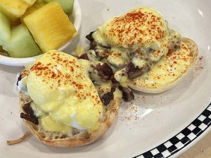 Steak Eggs Benedict that transforms breakfast into an event &ndash; perfectly poached eggs and hollandaise that would make a French chef weep.