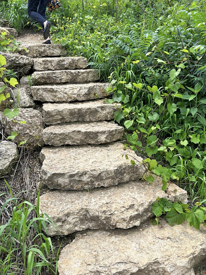 Stone steps beckon adventurers deeper into the landscape, like something from a fantasy novel minus the dragons.