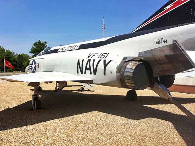 The VF-161 Navy fighter stands sentinel, its sleek profile a reminder of America's aerial guardians during tense Cold War days.