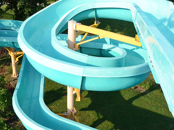 The winding waterslide delivers eight seconds of pure exhilaration followed by an impressive splash landing.