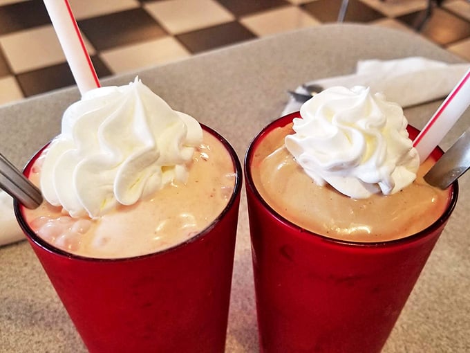 These aren't just milkshakes &ndash; they're drinkable time machines, thick enough to require serious straw commitment and topped with real whipped cream.