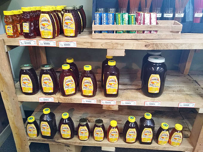 Sweet liquid gold lines these shelves &ndash; locally sourced honey in various sizes proves some Michigan traditions never go out of style.