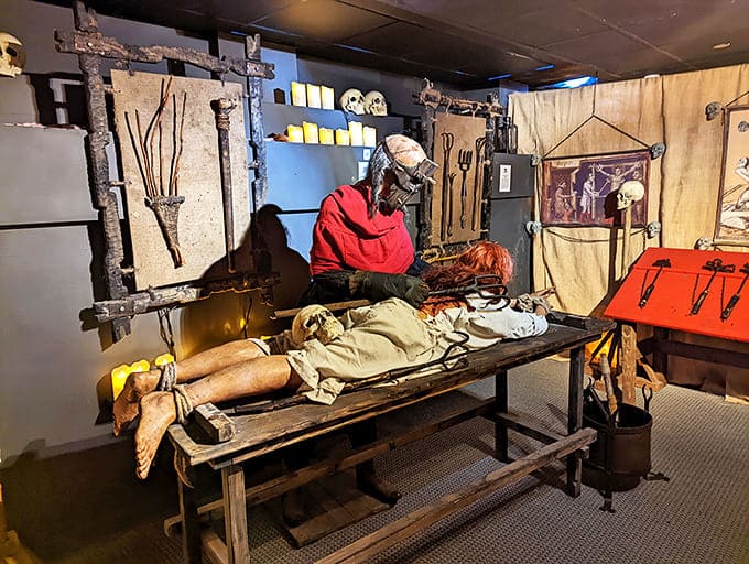 This exhibit showcases the brutal efficiency of medieval punishment, where pain and spectacle combined in the worst possible ways.