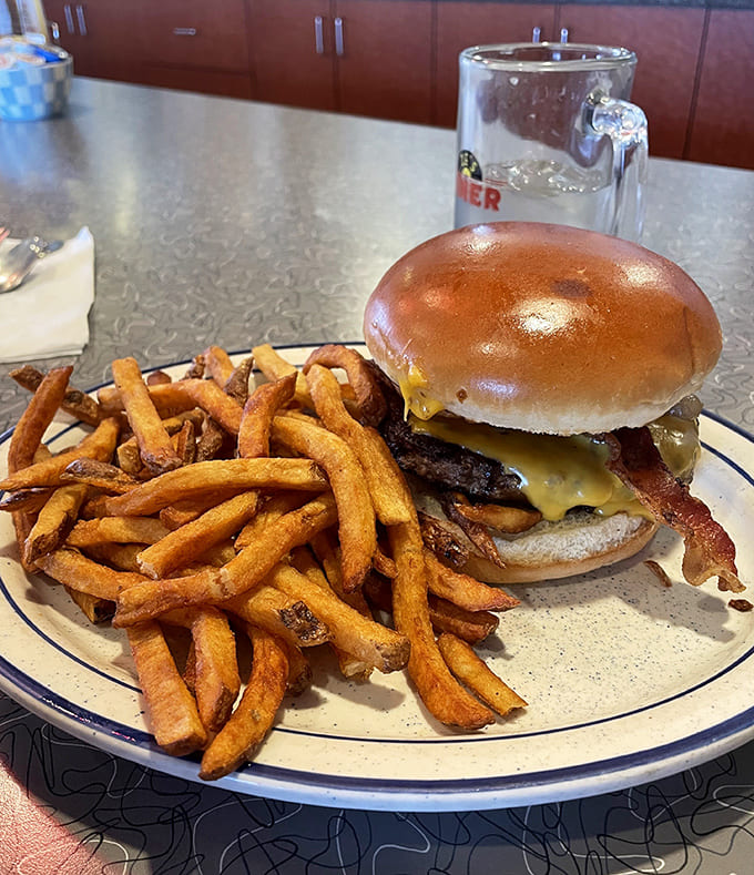 Cheeseburger & fries: The classic American love story&mdash;juicy beef meets melty cheese while golden fries wait patiently for their moment in the spotlight.