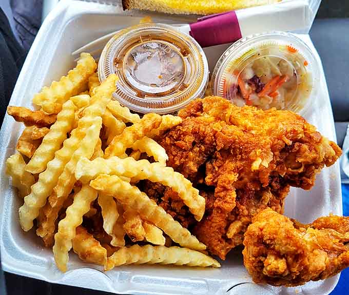 A feast fit for royalty &ndash; crispy chicken, crinkle-cut fries, and sides that refuse to be mere afterthoughts in this symphony of comfort food.